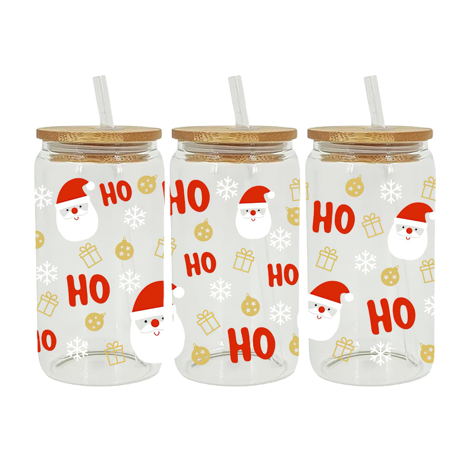 16OZ Glass Cups UV DTF Cup Wrap Christmas Rub on Transfers for Crafting DIY Libby Glass Waterproof Decals (6 Sheets)