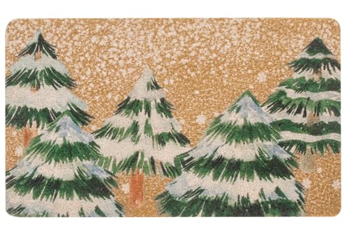 CXQRR Merry Christmas Door Mats Coir Doormat White Green Non-Slip Floor Mats Xmas Tree Printed Decorative Entrance Door Rugs for Christmas Indoor Outdoor Bathroom Decoration, 17 x 30 Inch