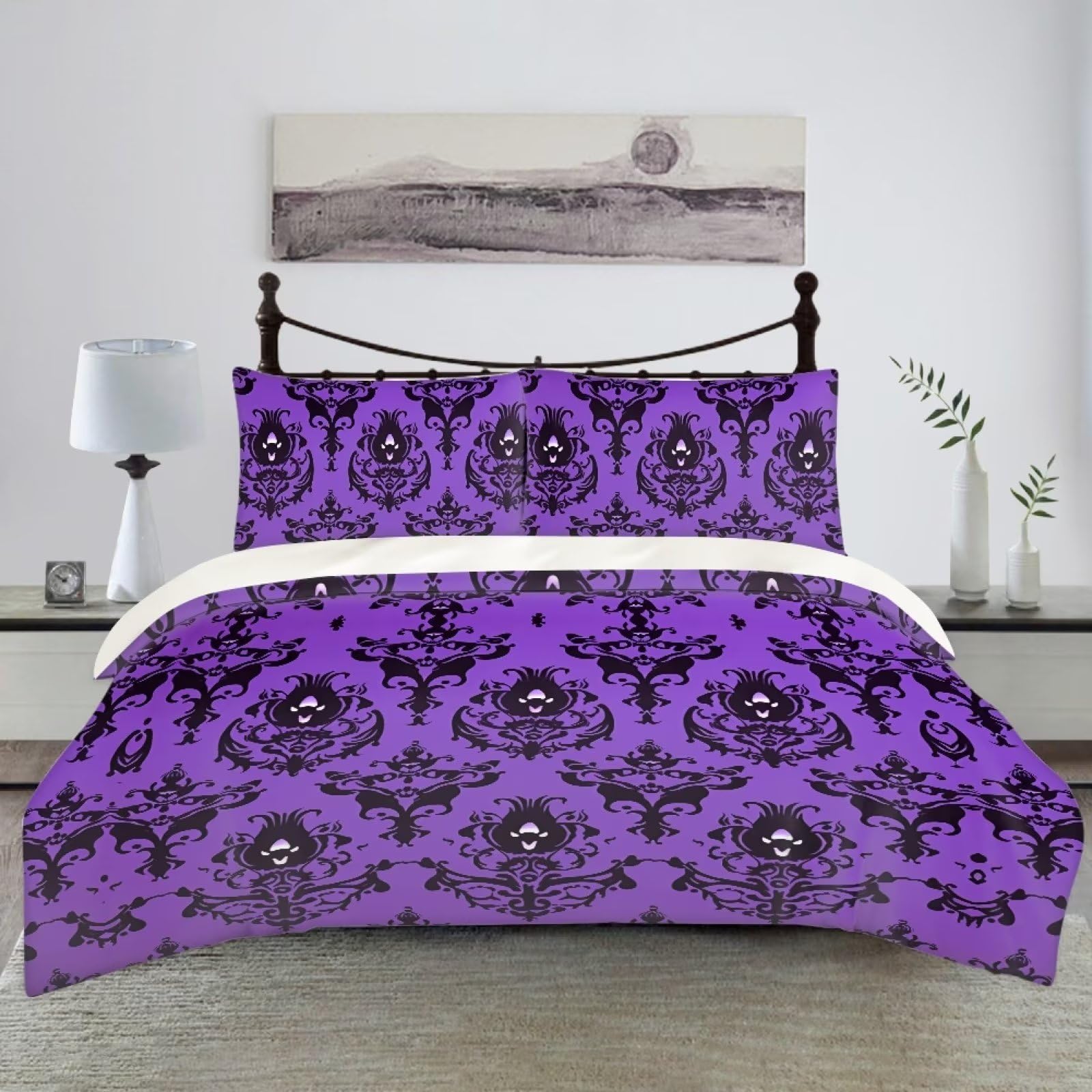 Xhuibop Halloween Haunted Mansion Bed Sheets for Teens Girls Bedroom Decor Comforter Covers Full Size Microfiber Duvet Cover with Zipper Closure Bed Sheets Soft Pillow Case