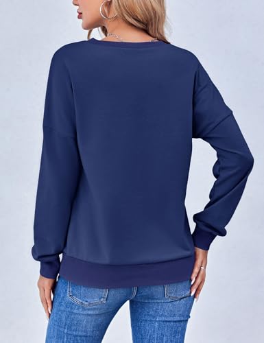 FMEYOA Pullover Sweatshirt for Women Long Sleeve V-Neck Casual Solid Fall Spring Lightweight Shirts Tops