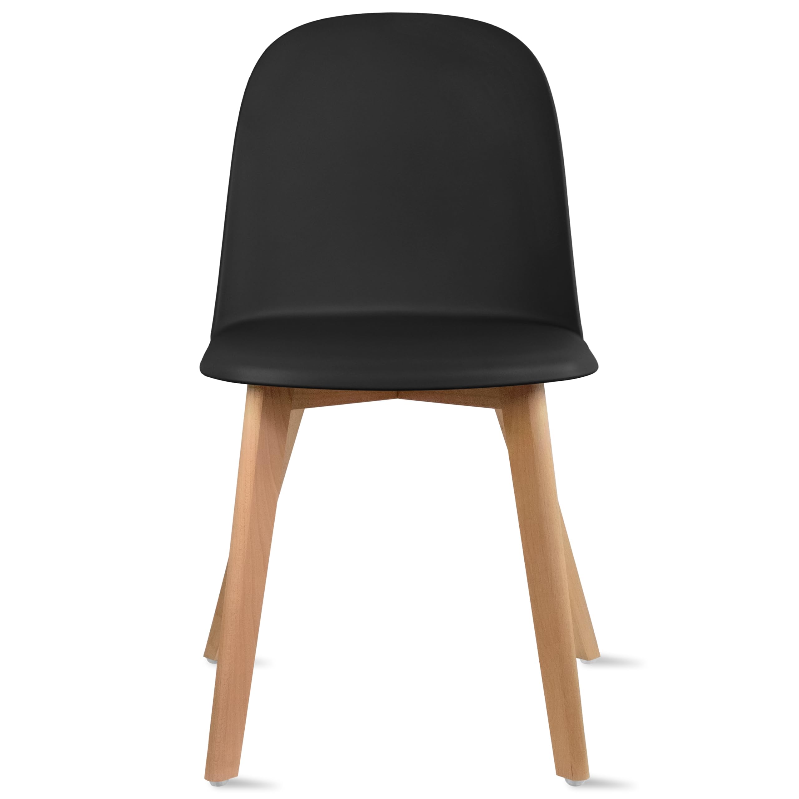 2xhome Modern Armless Dining Chair Plastic Shell Seat with Wooden Legs | Indoor or Outdoor Use | Home Kitchen Patio, Black