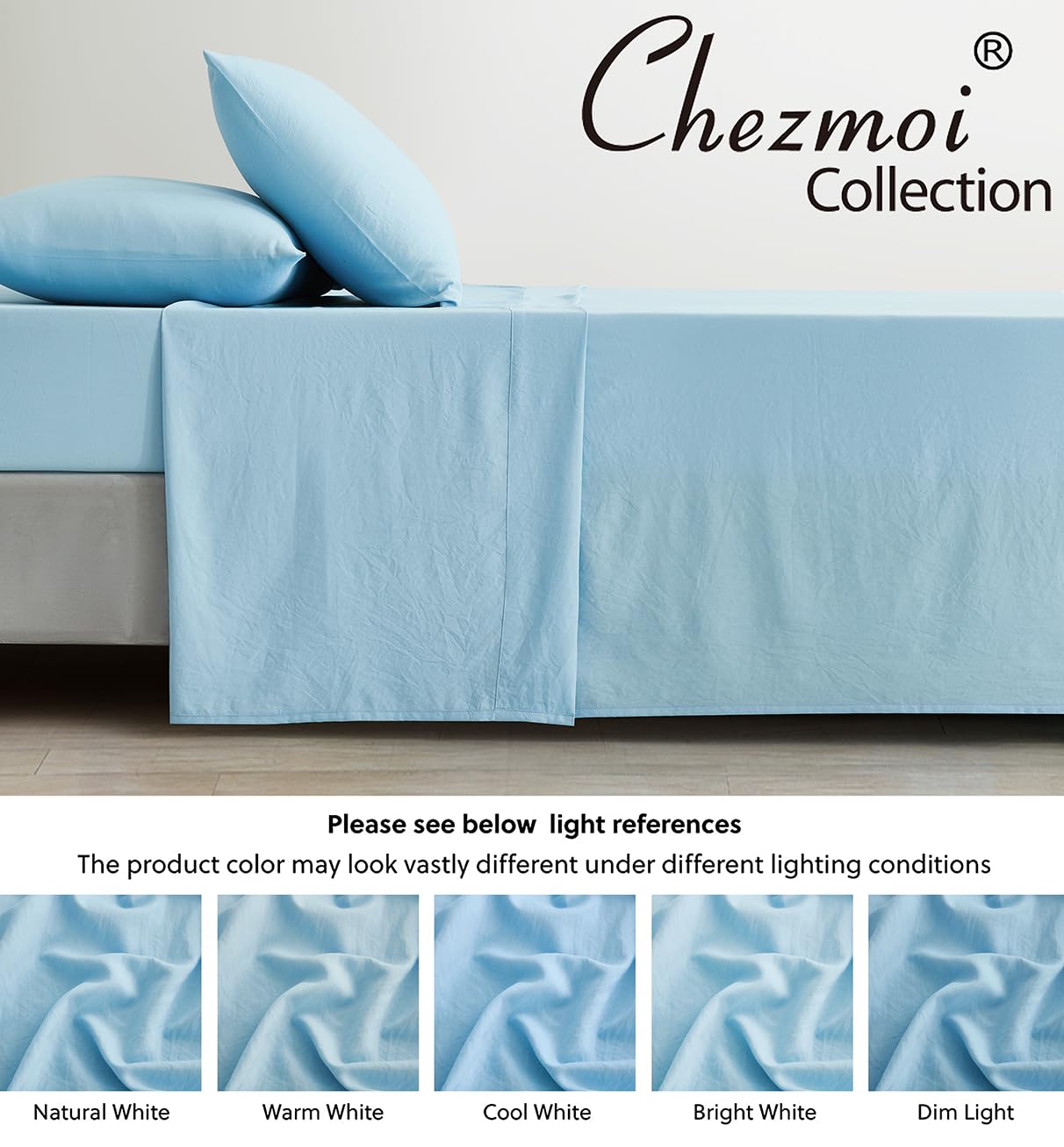 Chezmoi Collection Stone Washed Full Size Sheet Set - 4-Piece Extra Soft Breathable Wrinkle & Fade Resistant 14-Inches Deep Pocket Sheets & Pillowcases Set - Full, Chambray Blue