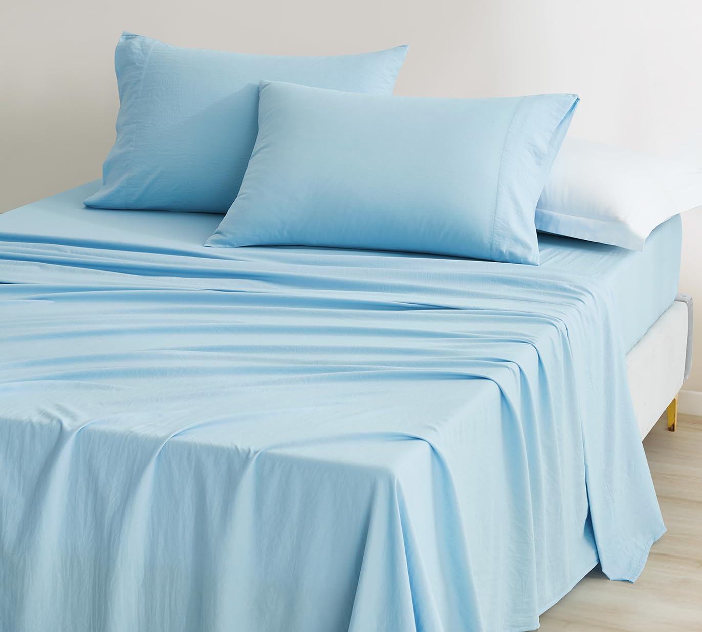 Chezmoi Collection Stone Washed Full Size Sheet Set - 4-Piece Extra Soft Breathable Wrinkle & Fade Resistant 14-Inches Deep Pocket Sheets & Pillowcases Set - Full, Chambray Blue