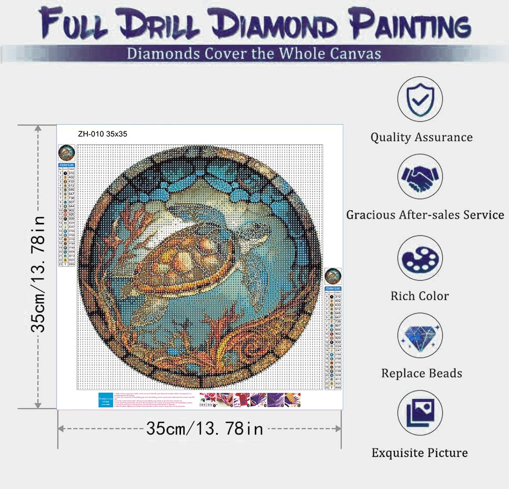 WUDWL Diamond Painting Kits for Adults - sea Turtle DIY 5D Diamond Art Kits Full Drill Diamond Dots Paintings with Diamonds Gem Art and Crafts Home Decor ă13.78x13.78inchă