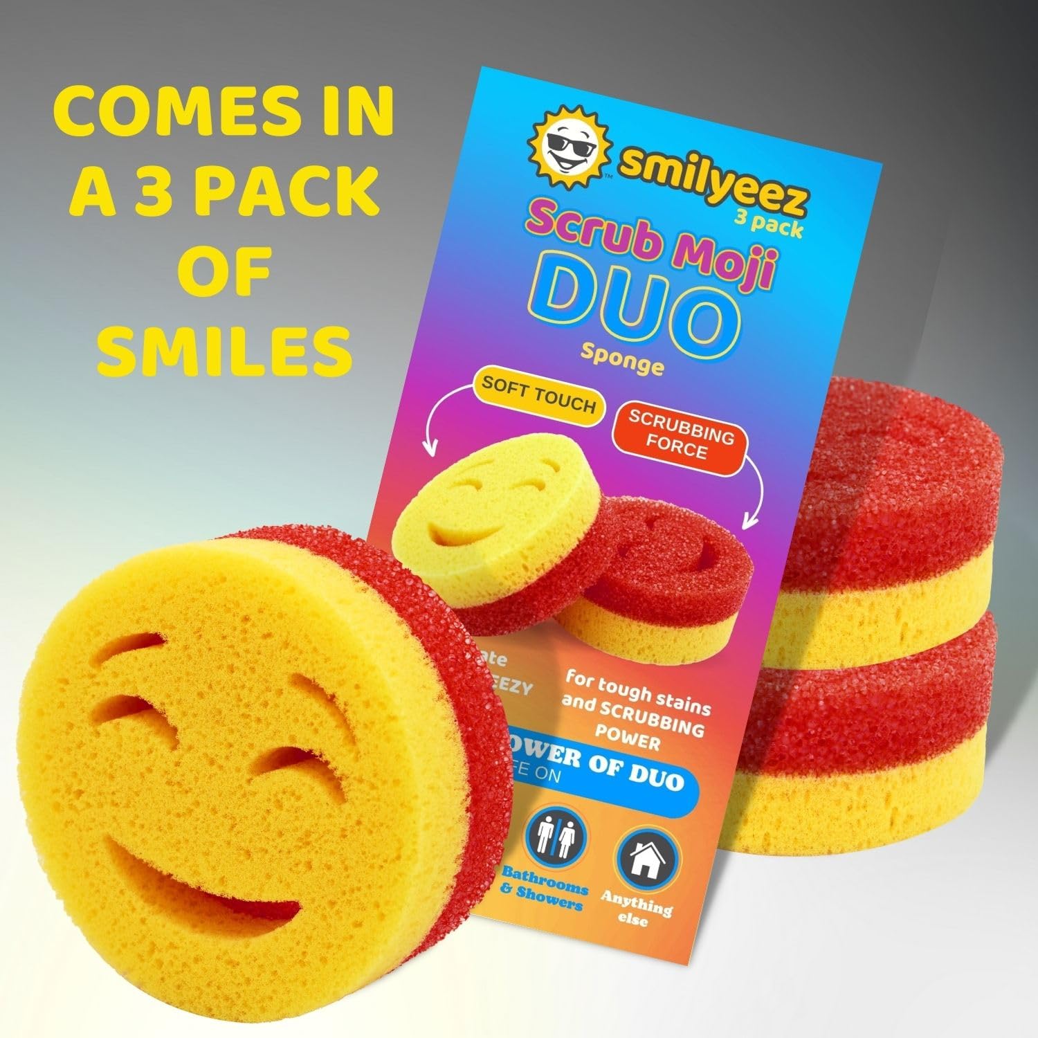 Scrub Moji Scrubbing Sponge (Set of 3) - (Blue) - Scrub Sponge Made with Temperature-Responsive Polymer Foam - Stain and Odor-Resistant Kitchen Sponges and Scrubbers - Bathroom Scrubber... (Duo)