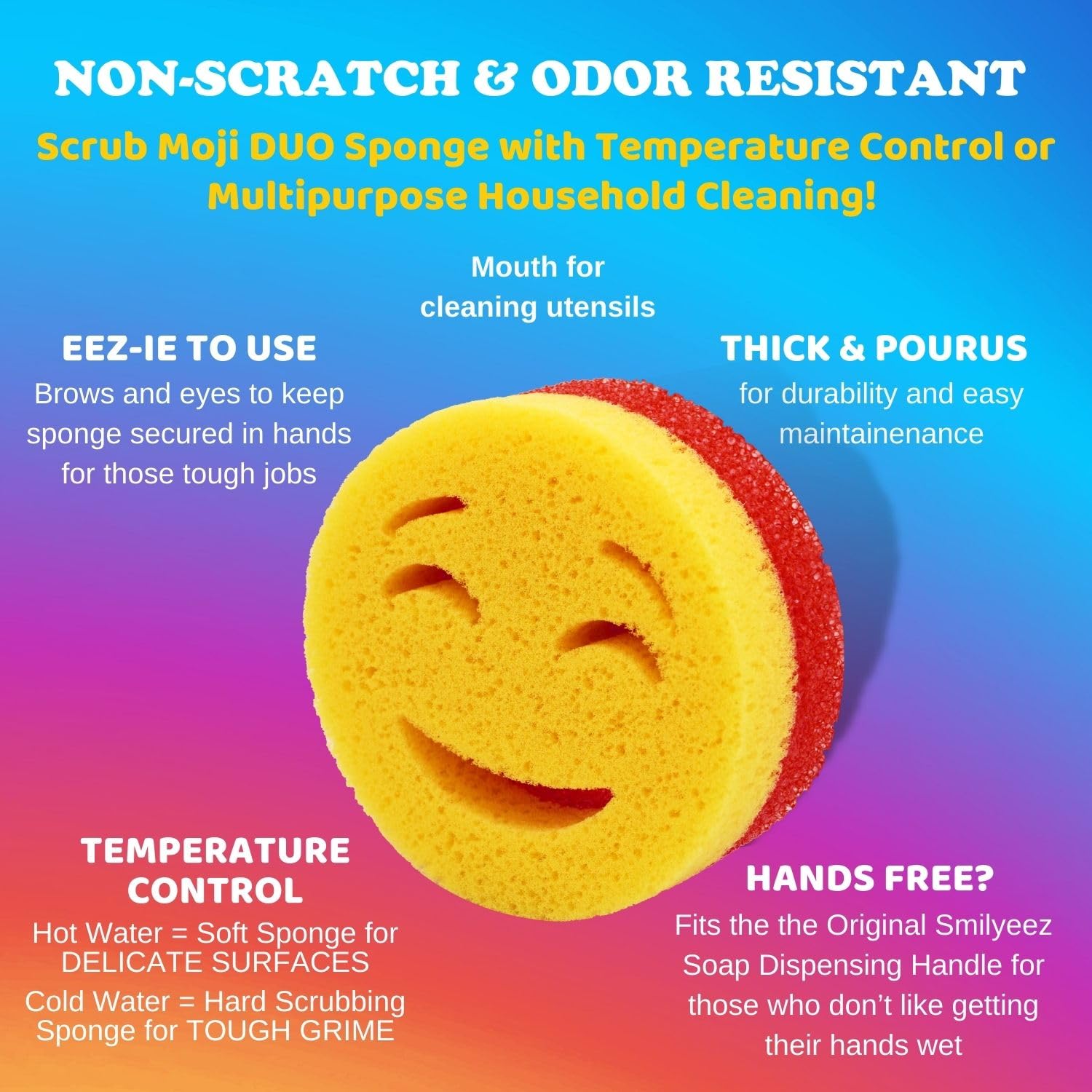 Scrub Moji Scrubbing Sponge (Set of 3) - (Blue) - Scrub Sponge Made with Temperature-Responsive Polymer Foam - Stain and Odor-Resistant Kitchen Sponges and Scrubbers - Bathroom Scrubber... (Duo)
