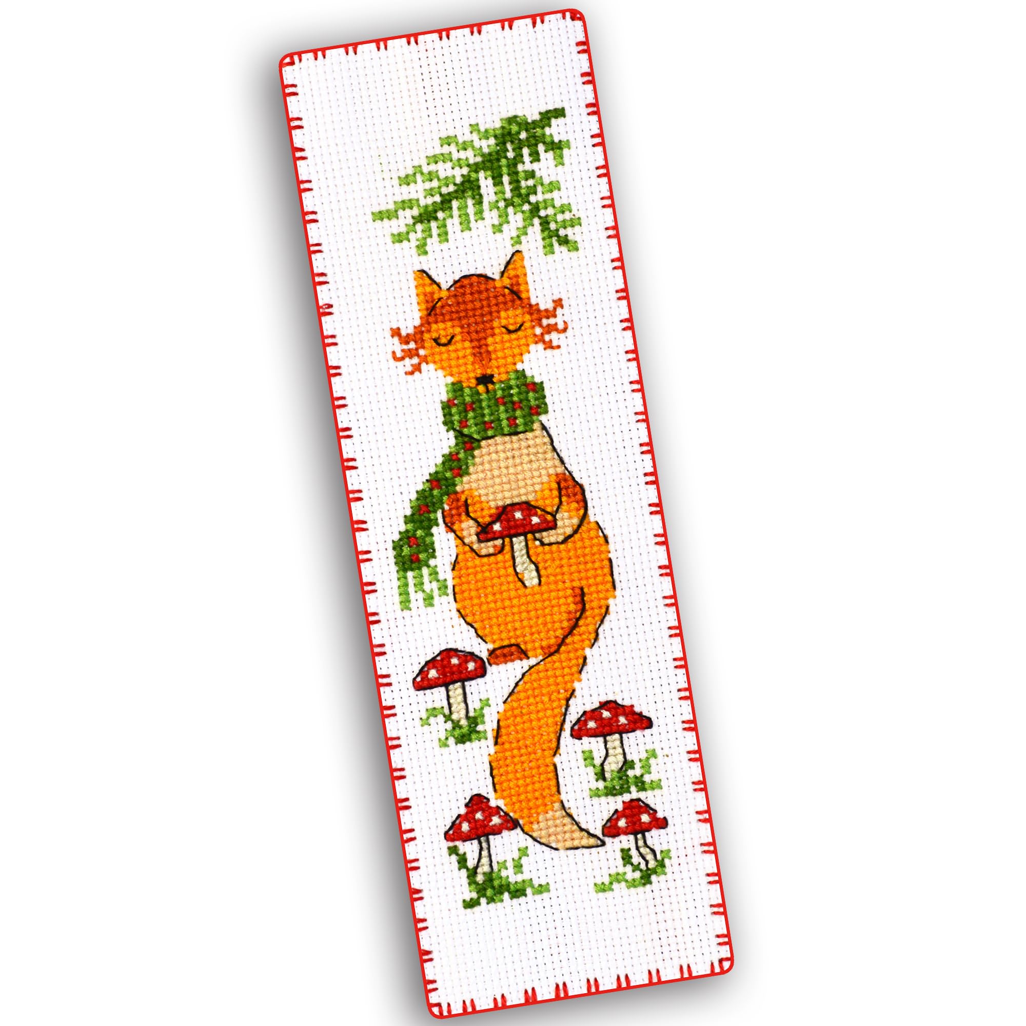 Povitrulya Mushroom Fox - Counted Cross Stitch Bookmark Kit - Handmade Gift