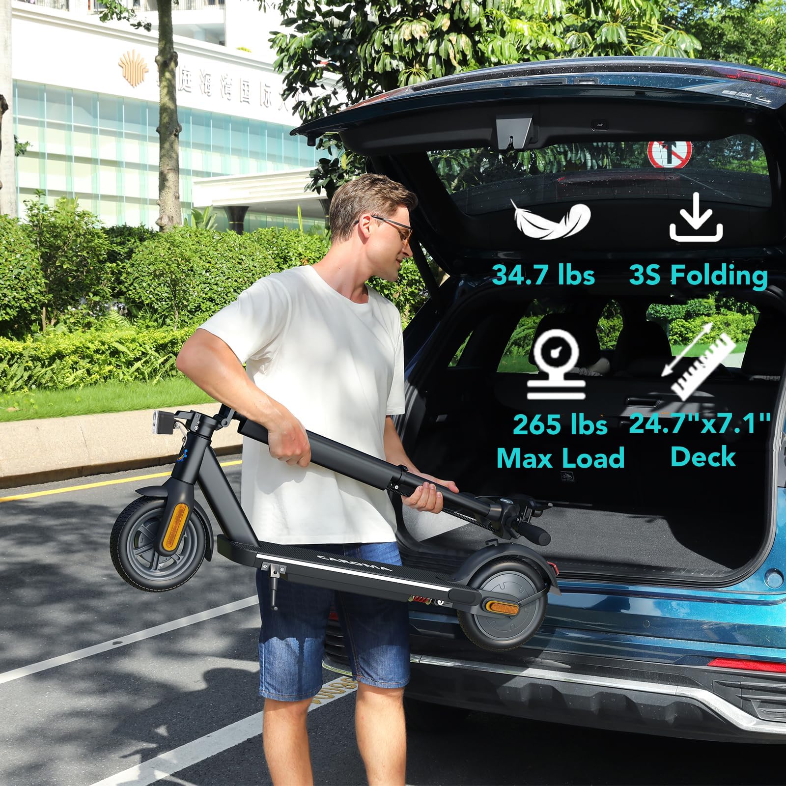 Caroma Electric Scooter Adults, 20 mph & 300 lbs, 350W Motor, 20 Miles Range & 20 Mph, 9" Solid Tires, Folding Motorized Scooter for Adults, App Control