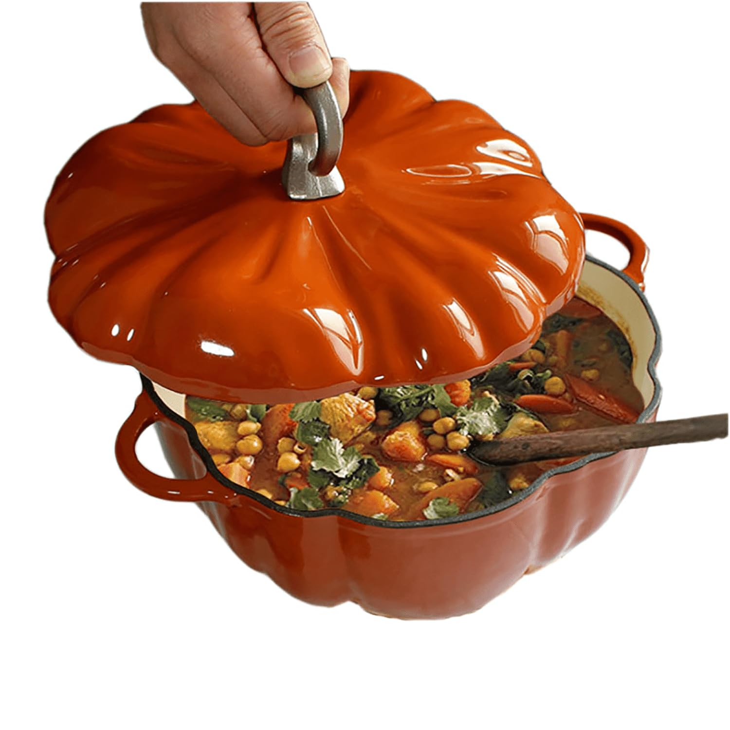 Pumpkin Cast Iron Enamel Stew,Pumpkin Cast Iron Dutch Oven,3.7l Pumpkin Pot Casserole with Lid and Handles,Non-Stick Stew Pot Soup Pot Halloween Cooking Pot for Soup Porridge Stew Gift,Orange