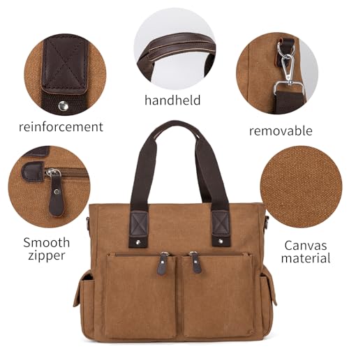 Canvas Messenger Bag for Men, 15 Inch Water Resistant Laptop Bag, Crossbody Bag for Work Office Travel Casual with Adjustable Shoulder Strap(Brown)