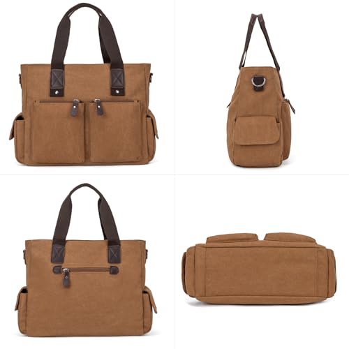 Canvas Messenger Bag for Men, 15 Inch Water Resistant Laptop Bag, Crossbody Bag for Work Office Travel Casual with Adjustable Shoulder Strap(Brown)