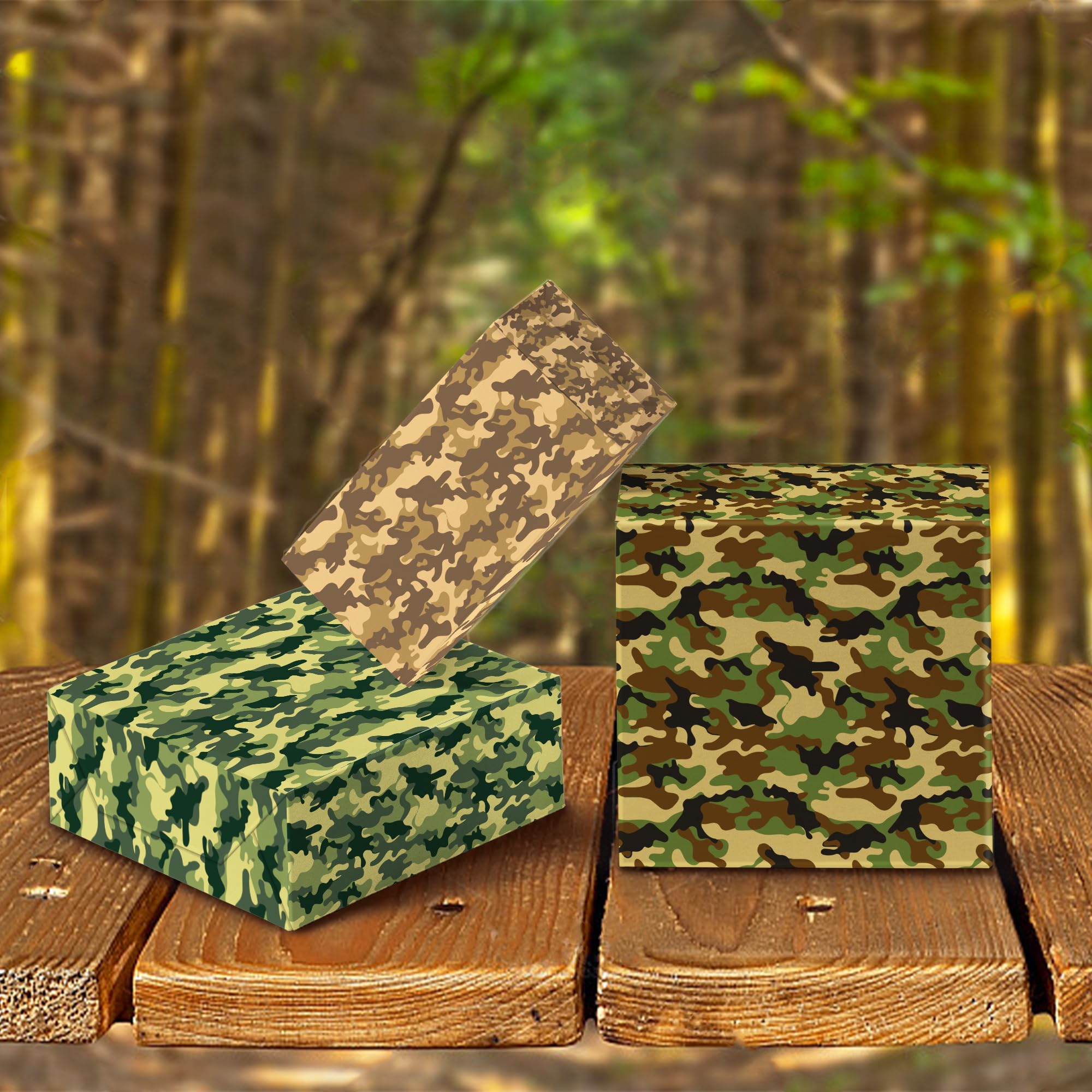 Lide Road Camo Wrapping Paper Set, 12 Sheets Army Wrapping Paper for Birthday Veterans Day 4 Style Green Blue Camouflage Gift Wrap for Veterans Day Paper Decorations 20'' x 27''