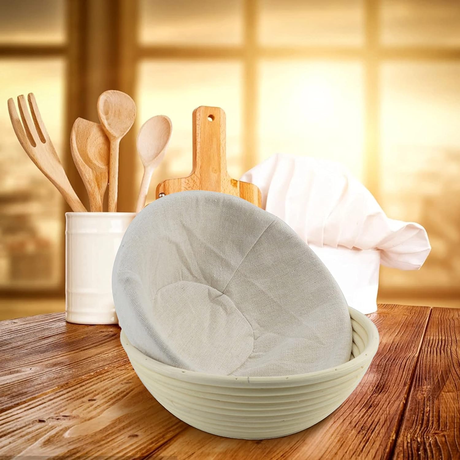 Htppzjr 9 Inch Breathable Proofing Bread Basket Cloth, White, Wooden