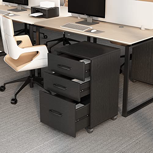 YQ JENMW File Cabinet 3 Drawers with 1 Lock, Wooden Rolling Mobile Filing Cabinet, Under Desk File Cabinet with Wheels, Removable File Cabinet for Home Office,Office Storage Cabinet Under Desk,Black