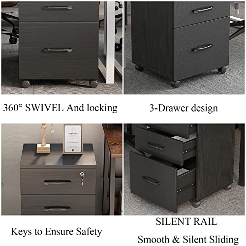 YQ JENMW File Cabinet 3 Drawers with 1 Lock, Wooden Rolling Mobile Filing Cabinet, Under Desk File Cabinet with Wheels, Removable File Cabinet for Home Office,Office Storage Cabinet Under Desk,Black