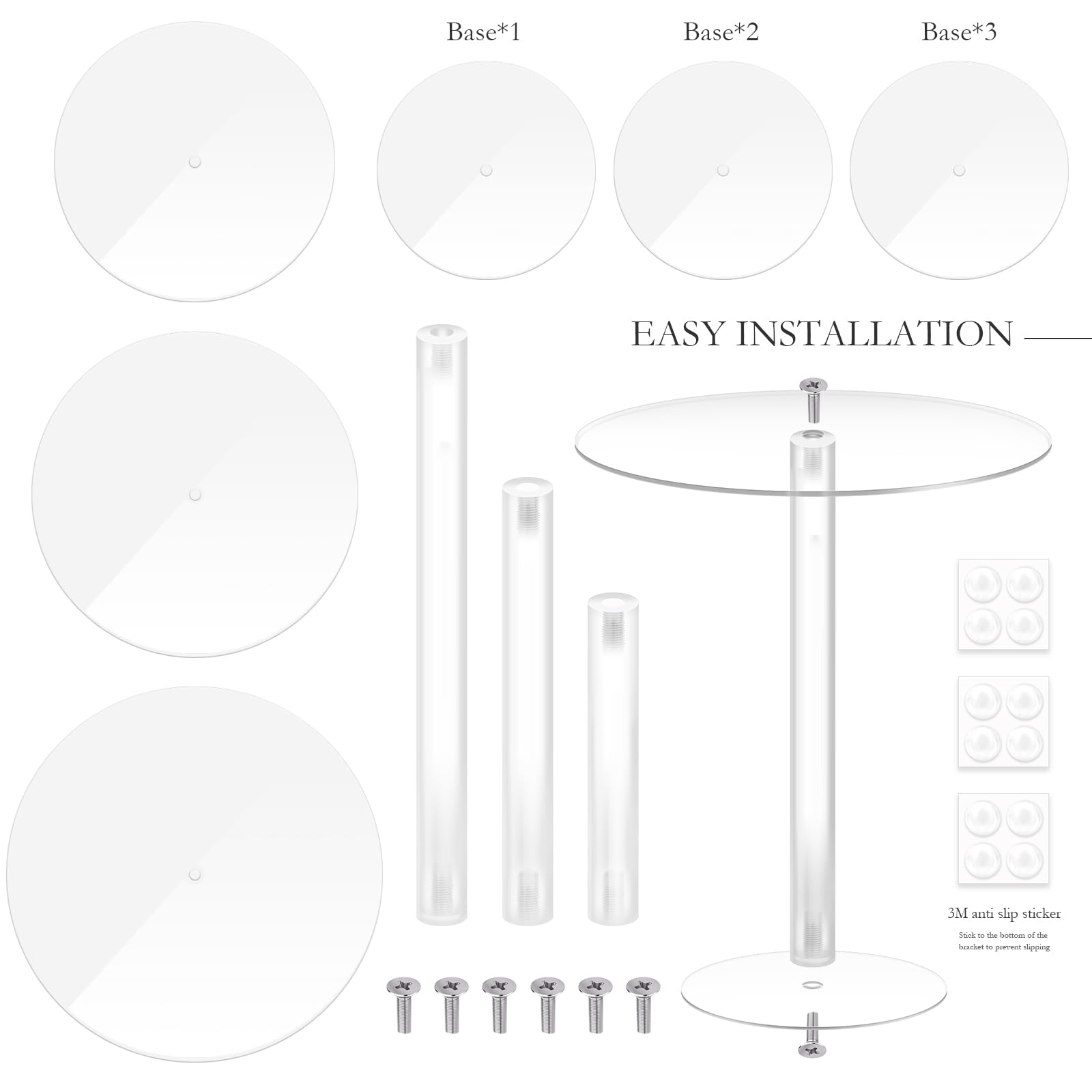 3PCS Acrylic Cake Stand, Tall Cake Stand, Acrylic Dessert Table Display Set, Round Clear Cake Stand, for Wedding, Event, Birthday Party