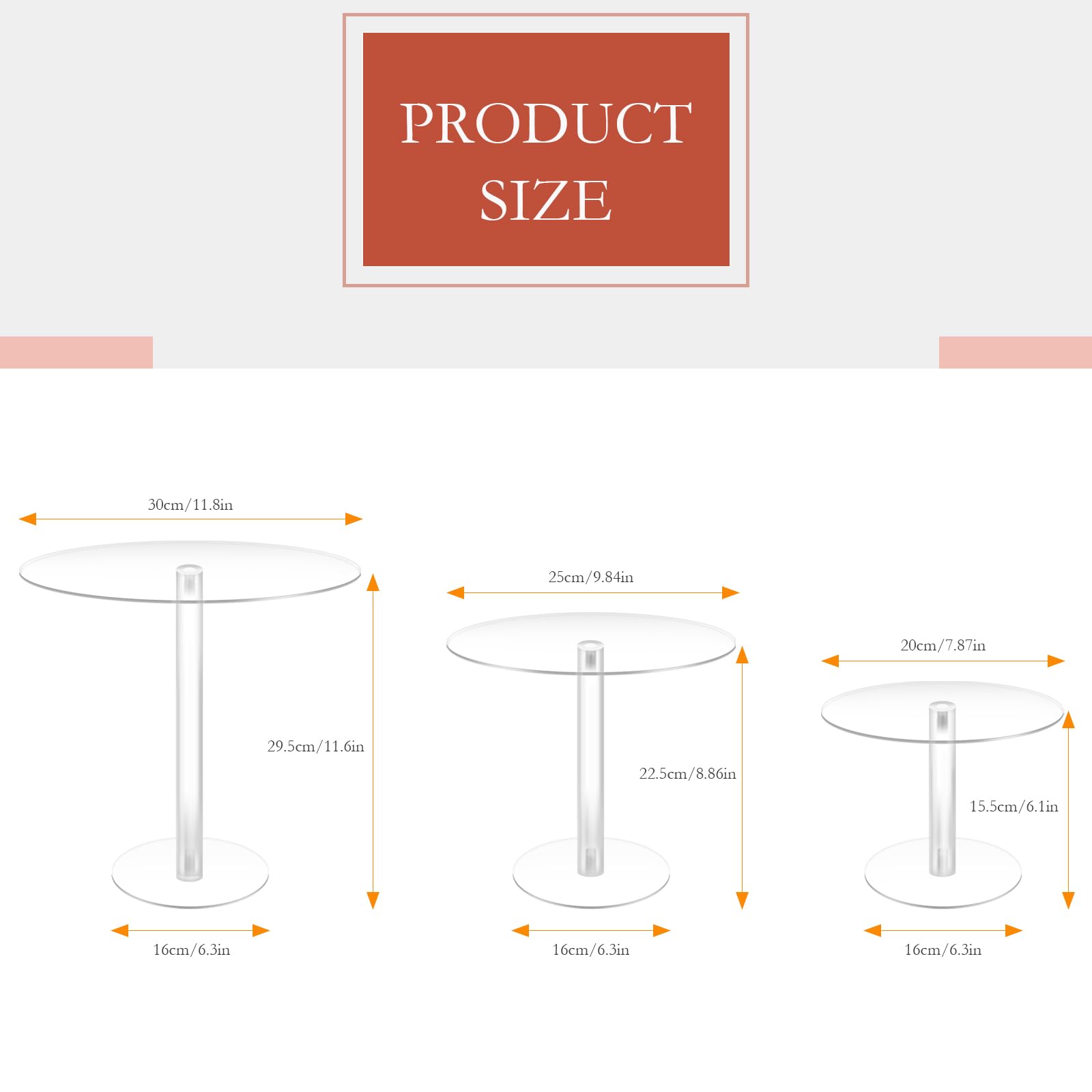 3PCS Acrylic Cake Stand, Tall Cake Stand, Acrylic Dessert Table Display Set, Round Clear Cake Stand, for Wedding, Event, Birthday Party