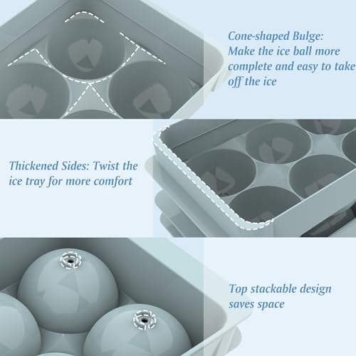 Miaowoof Ice Ball Maker for Mini Fridge, 2.0 Inch Easy Release Round Ice Cube Trays, Space-Saving Large Ice Cube Molds, 2 Pack Ice Trays for Freezer with Lid, Whiskey Ice Cubes for Cocktails & Bourbon
