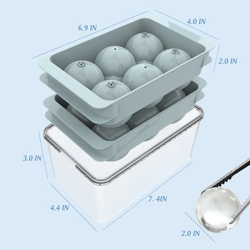 Miaowoof Ice Ball Maker for Mini Fridge, 2.0 Inch Easy Release Round Ice Cube Trays, Space-Saving Large Ice Cube Molds, 2 Pack Ice Trays for Freezer with Lid, Whiskey Ice Cubes for Cocktails & Bourbon