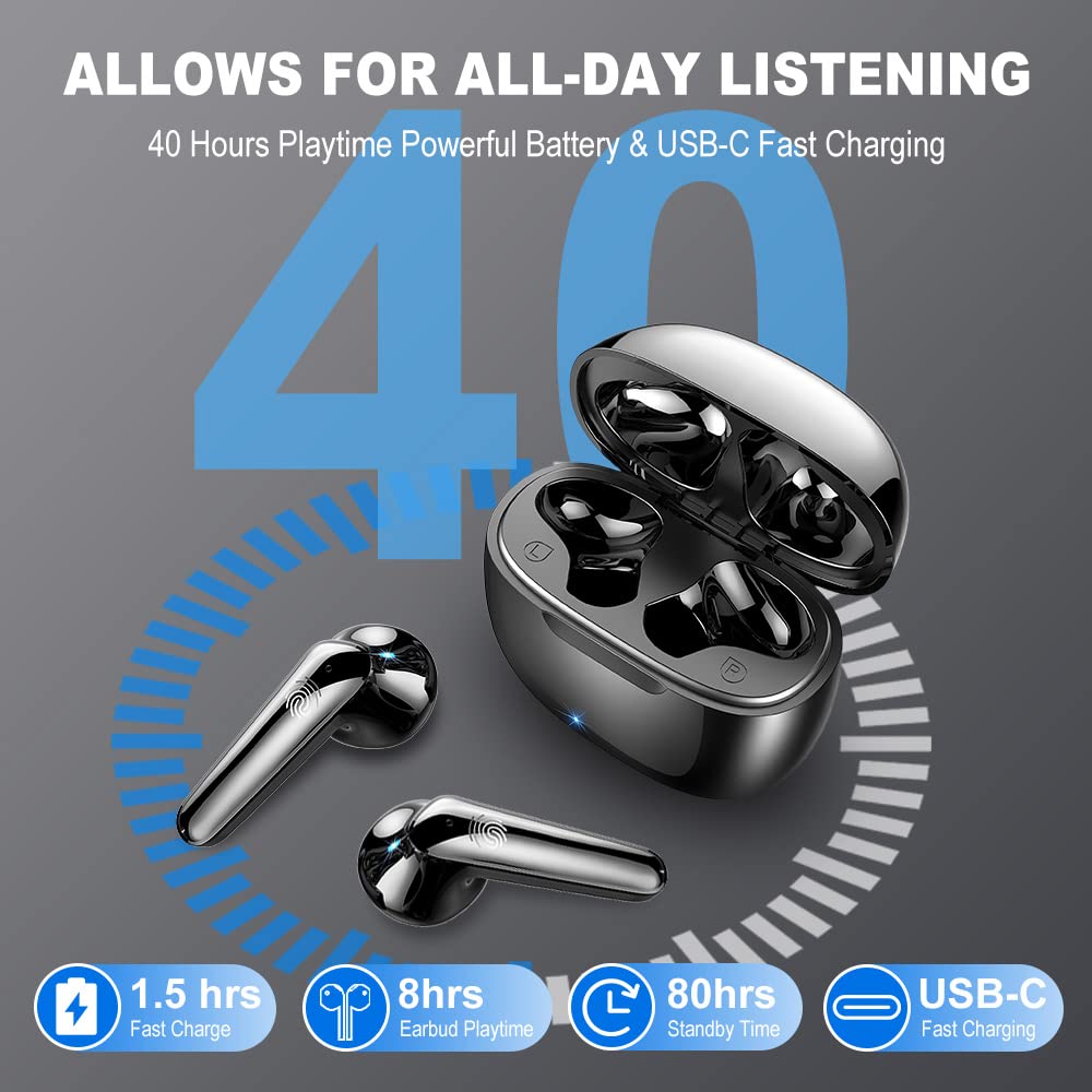 Wireless Earbuds, Bluetooth 5.3 Headphones with 4 Mic, 2023 Bluetooth Earbuds in Ear Mini ENC Noise Cancelling Earbuds 40H Deep Bass Wireless Earphones, USB-C, IP7 Waterproof Ear Buds for Android iOS