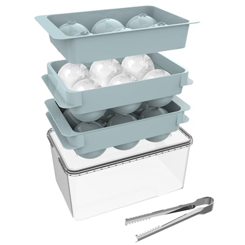Miaowoof Ice Ball Maker for Mini Fridge, 2.0 Inch Easy Release Round Ice Cube Trays, Space-Saving Large Ice Cube Molds, 2 Pack Ice Trays for Freezer with Lid, Whiskey Ice Cubes for Cocktails & Bourbon