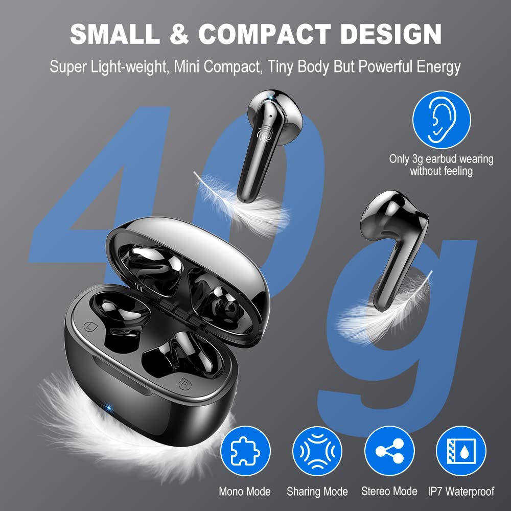 Wireless Earbuds, Bluetooth 5.3 Headphones with 4 Mic, 2023 Bluetooth Earbuds in Ear Mini ENC Noise Cancelling Earbuds 40H Deep Bass Wireless Earphones, USB-C, IP7 Waterproof Ear Buds for Android iOS