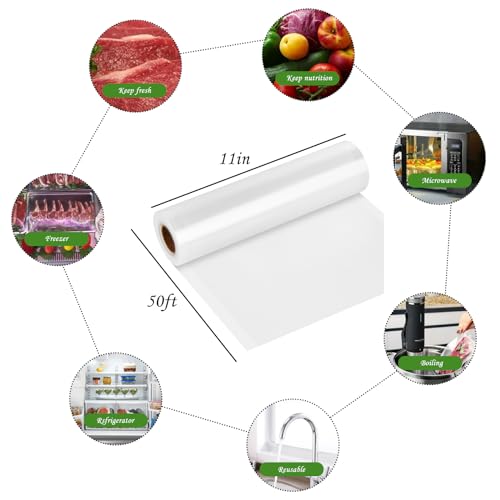 2 Pack 11" × 50' Vacuum Sealer Bag Rolls, Airproof Seal Bags for Food Storage, Meal Prep and Sous Vide, BPA-Free Thickened Sealer Bag Rolls