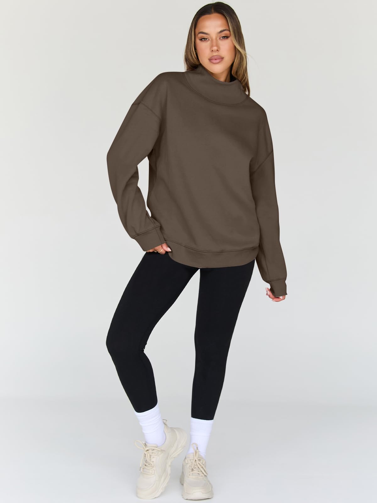 Trendy Queen Womens Oversized Sweatshirts Turtleneck Pullover Long Sleeve Hoodies Tops Fall Fashion Outfits 2025 Clothes Coffee XL