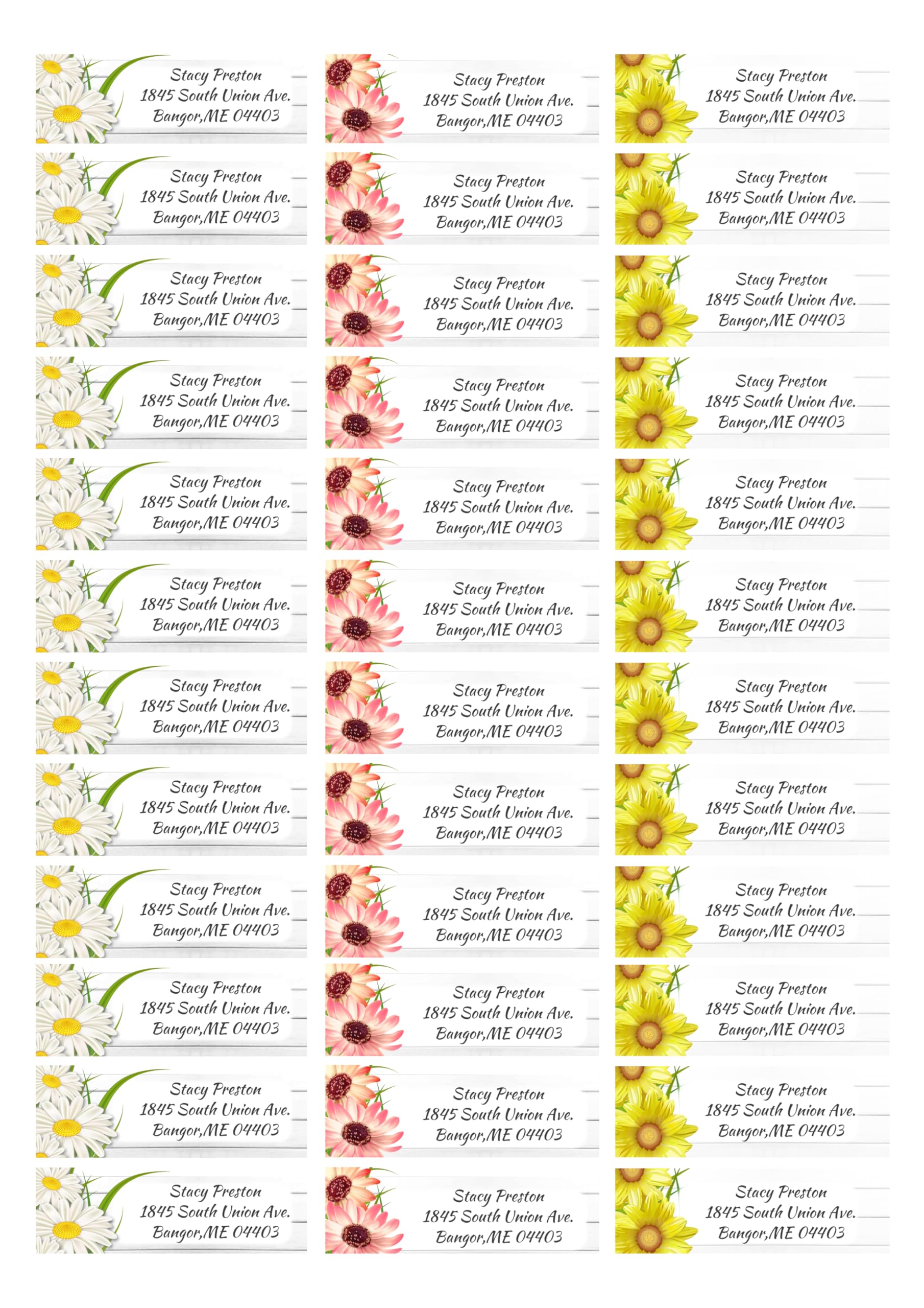 Teryiaco Personalized Return Address Labels - 11 Designs, Set of 250, Small Size 3/4" x 2-1/2"inches, self-Adhesive Flat Sheet Labels, Custom self-Adhesive Sticker Rolls (Daisy)