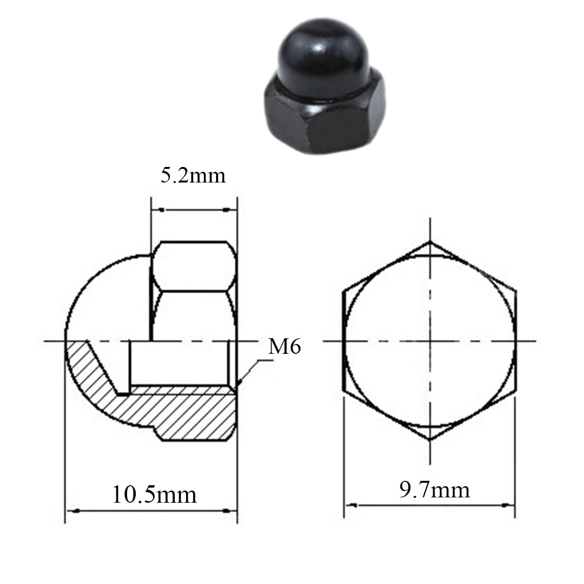 Meuey Lyot Black Stainless Steel Female Hexagon Socket Nuts Decorative Nuts Nut Covers M6 Acorn Nuts-30PCS