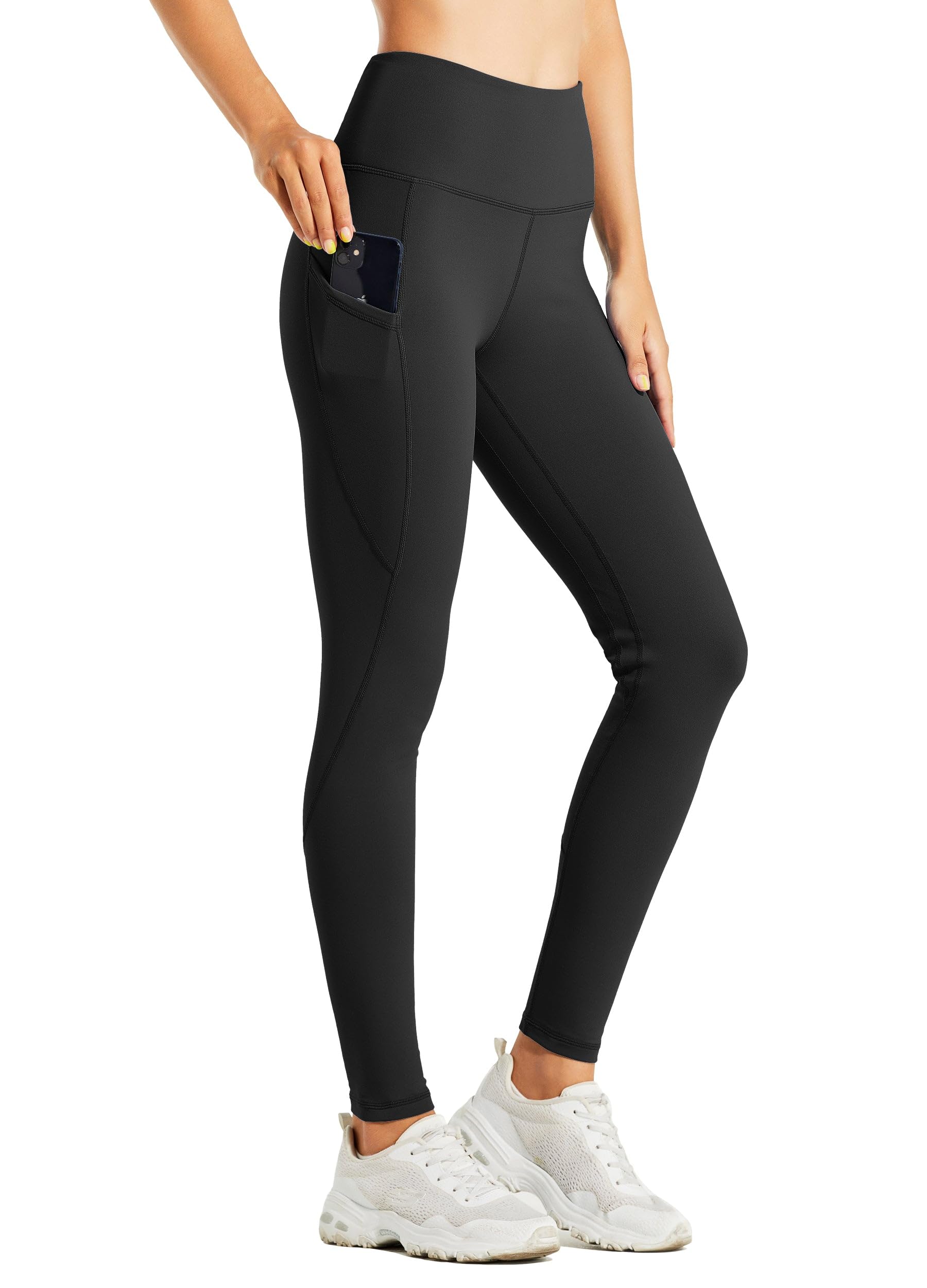 Willit Women's Fleece Lined Leggings Water Resistant Winter Pants Thermal High Waisted Yoga Hiking Running Tights Pockets Black XS