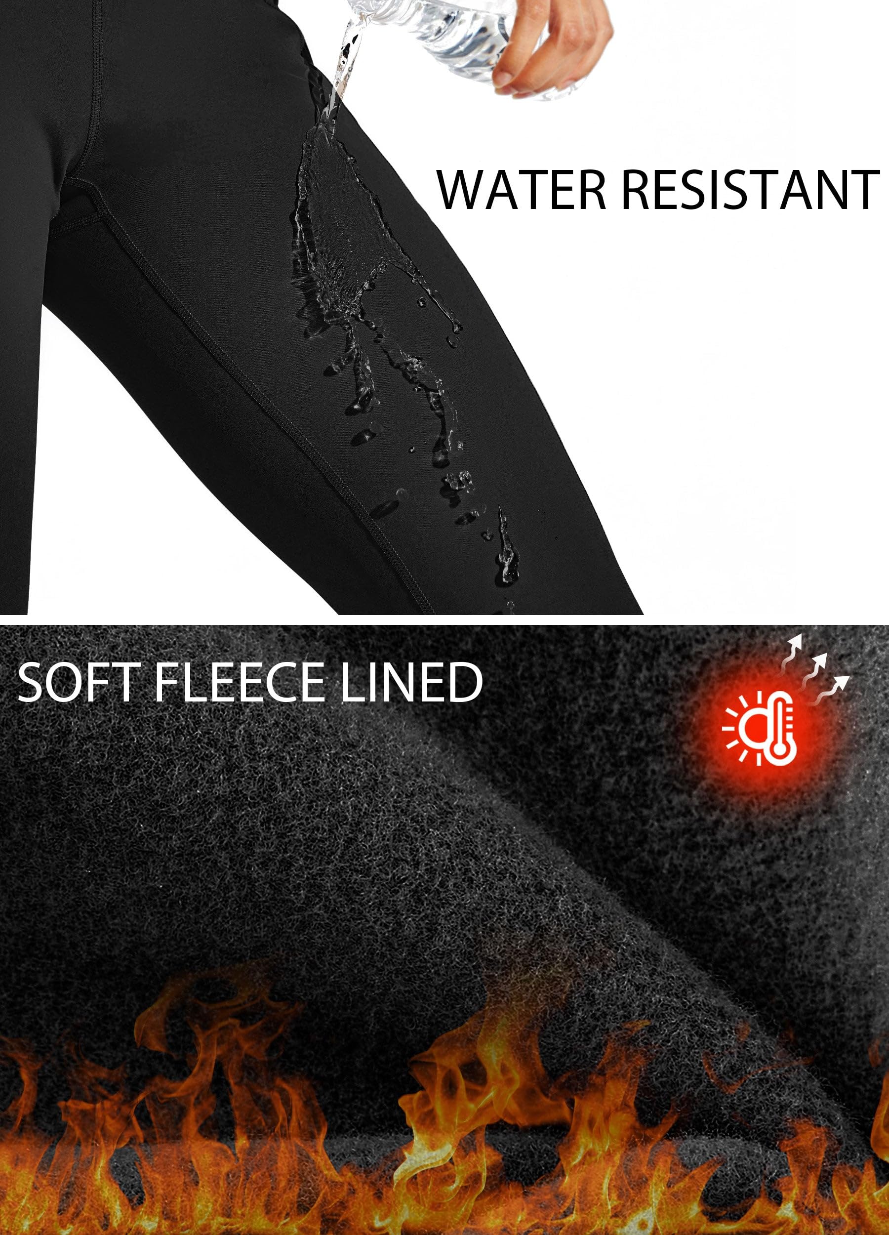 Willit Women's Fleece Lined Leggings Water Resistant Winter Pants Thermal High Waisted Yoga Hiking Running Tights Pockets Black XS
