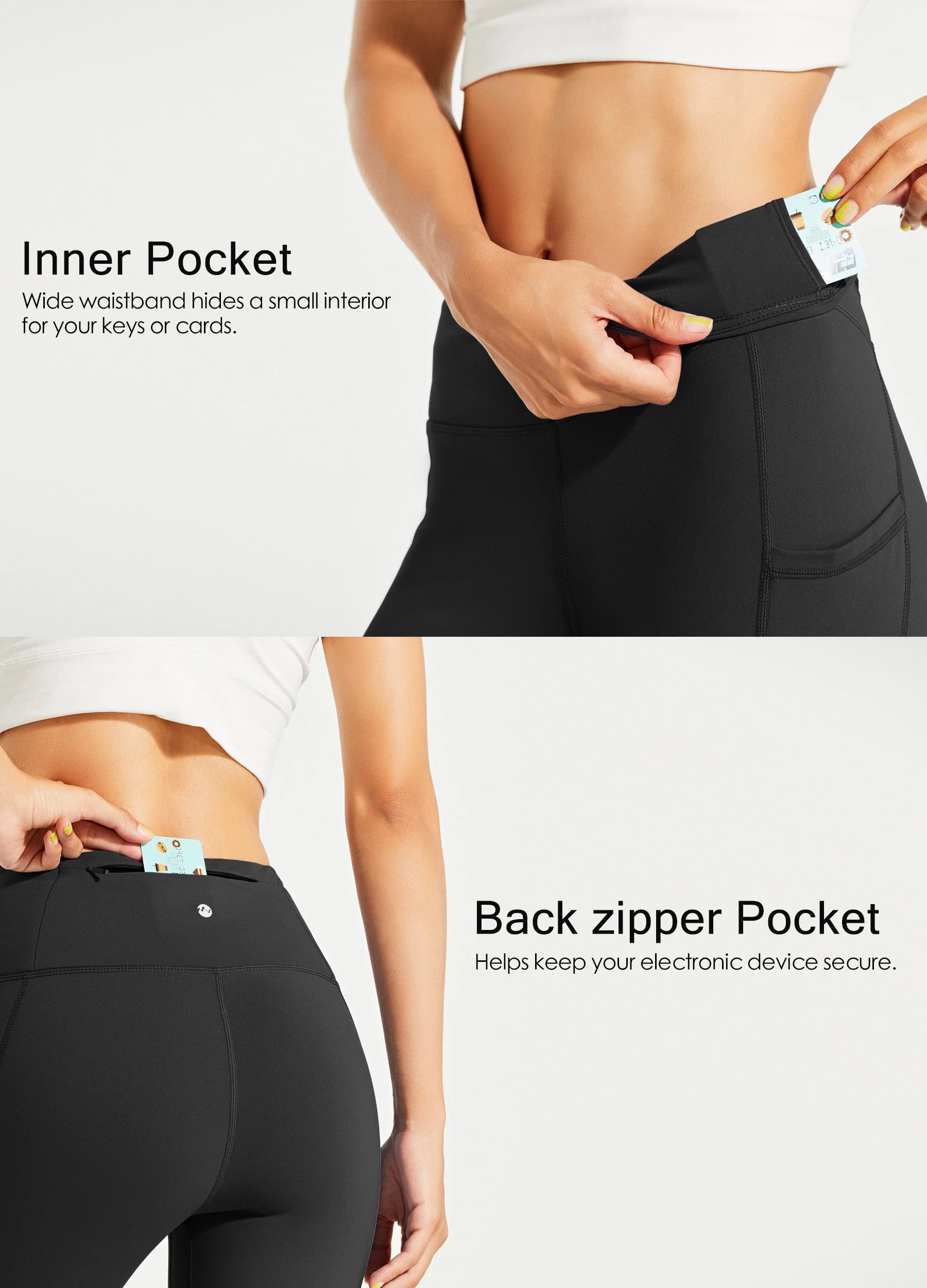 Willit Women's Fleece Lined Leggings Water Resistant Winter Pants Thermal High Waisted Yoga Hiking Running Tights Pockets Black XS