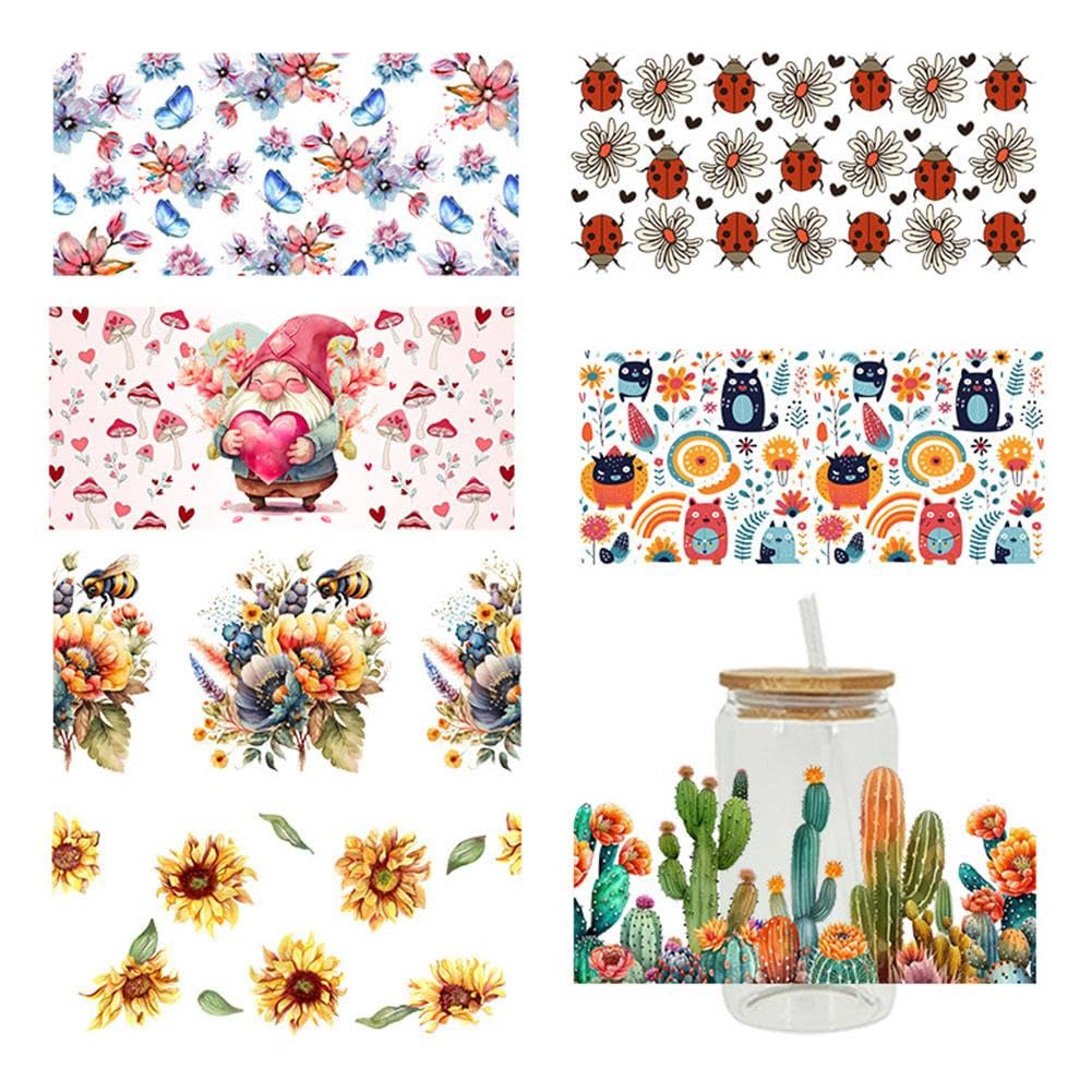 UV DTF Cup Wrap Transfer Stickers,UV DTF Cup Wrap Transfer Cup Stickers Decals DIY Fall Waterproof Autumn Theme Flower Rub on Transfers for Glass Cups