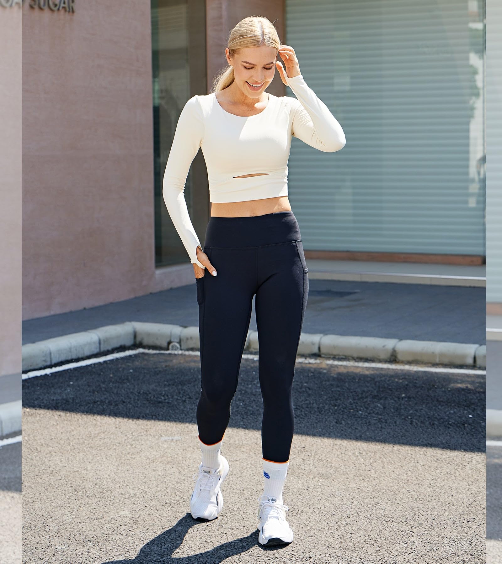 Willit Women's Fleece Lined Leggings Water Resistant Winter Pants Thermal High Waisted Yoga Hiking Running Tights Pockets Black XS