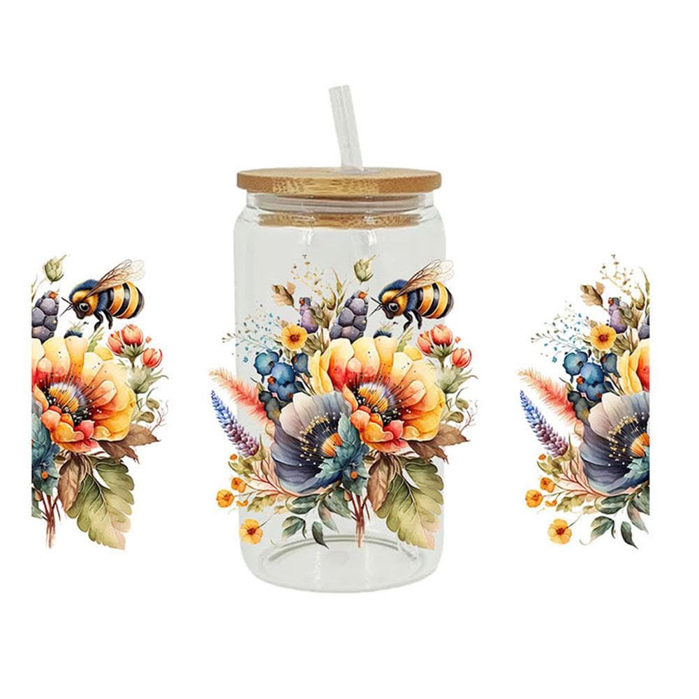 UV DTF Cup Wrap Transfer Stickers,UV DTF Cup Wrap Transfer Cup Stickers Decals DIY Fall Waterproof Autumn Theme Flower Rub on Transfers for Glass Cups
