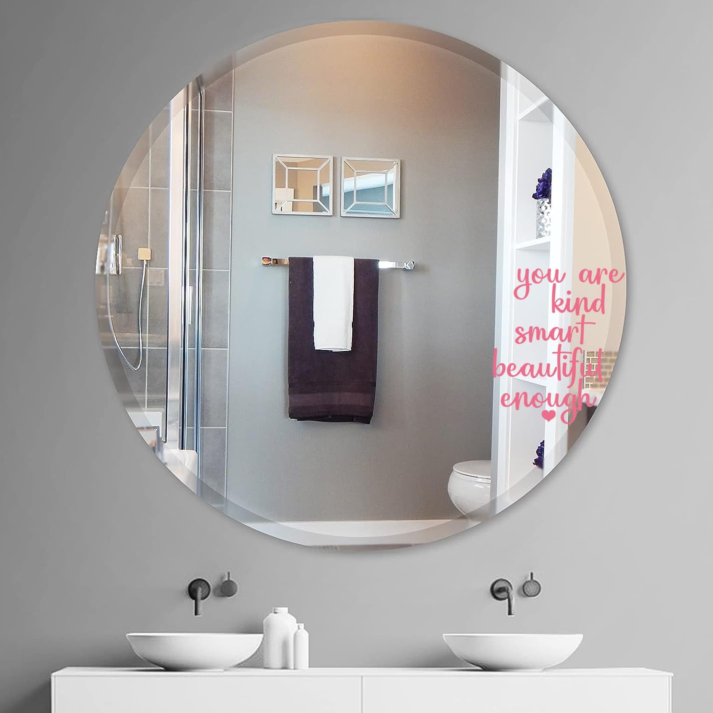 2x Bathroom Decal,Vinyl Mirror Decal,Positive Affirmation Decal,Bedroom Wall Decals,Affirmation Stickers for Mirror, for Kids, for women, Bathroom Decal,Vanity Mirror Decal (pink)