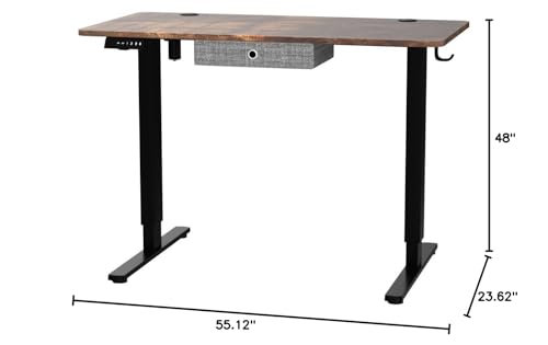 Sweetcrispy Electric Standing Desk Adjustable Height, 55 x 24 inch Stand up Sit Stand Desk with Drawers, Ergonomic Home Office Rising Table Computer Workstation with Storage Shelf, Rustic Brown