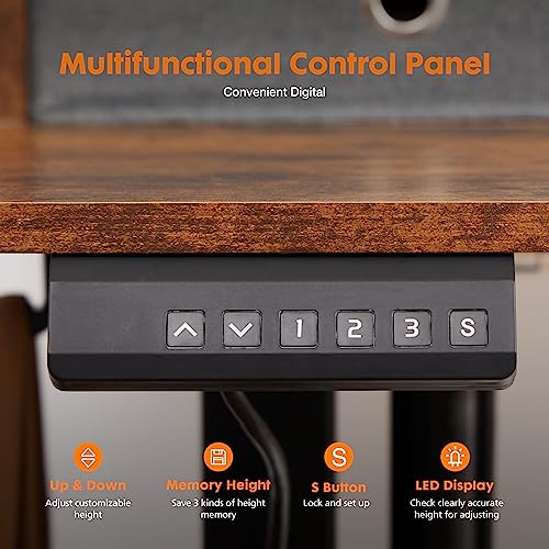 Sweetcrispy Electric Standing Desk Adjustable Height, 55 x 24 inch Stand up Sit Stand Desk with Drawers, Ergonomic Home Office Rising Table Computer Workstation with Storage Shelf, Rustic Brown