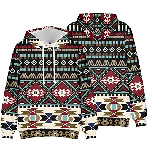 early access Hoodies for Men Pullover Long Sleeve Causal Western Aztec Ethnic Pullover Hooded Ethnic Print Crewneck Sweatshirt sweatshirts for men big and tall Dark Gray 4X