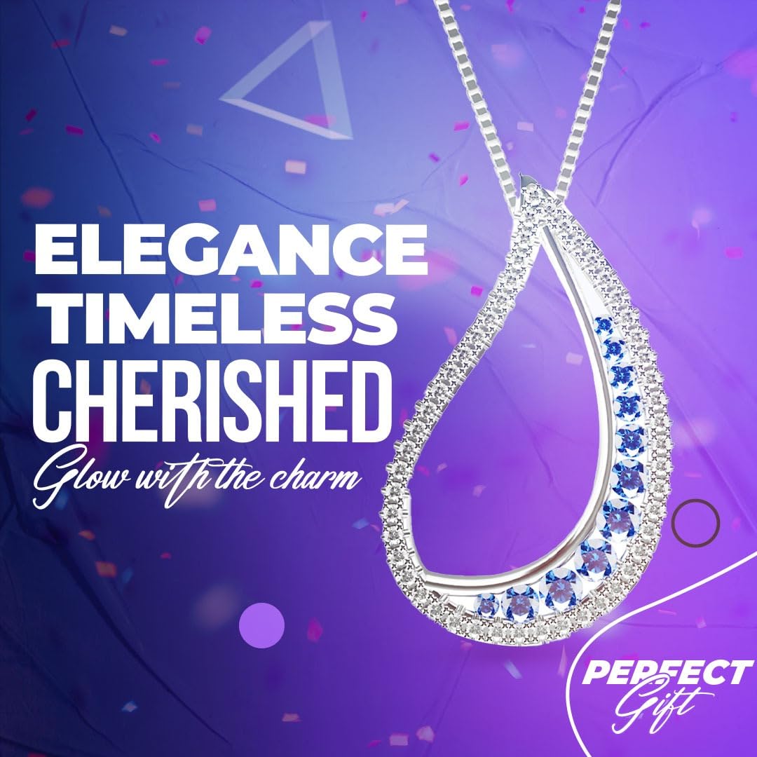 Vivelie Birthstone Necklace for Women Birthstone Jewelry - Platinum Plated Sterling Silver Teardrop Necklace Gift for Her (September - Sapphire blue)