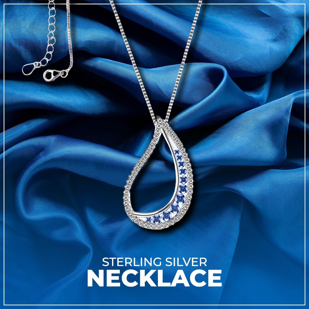 Vivelie Birthstone Necklace for Women Birthstone Jewelry - Platinum Plated Sterling Silver Teardrop Necklace Gift for Her (September - Sapphire blue)