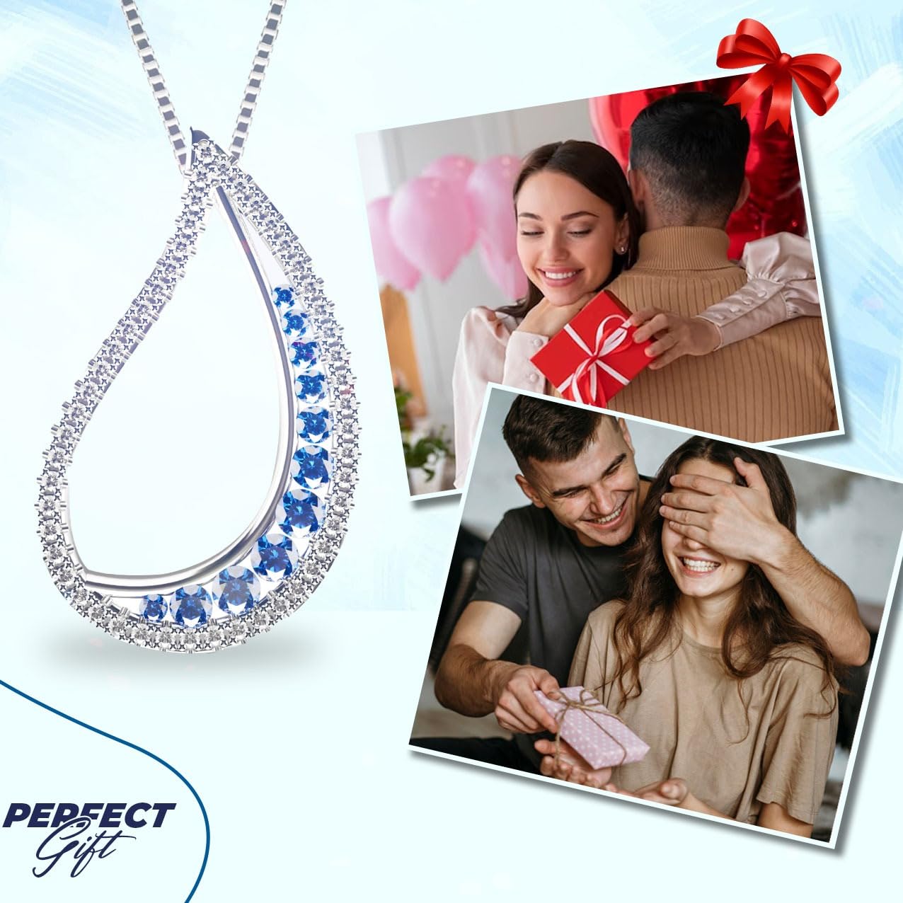 Vivelie Birthstone Necklace for Women Birthstone Jewelry - Platinum Plated Sterling Silver Teardrop Necklace Gift for Her (September - Sapphire blue)