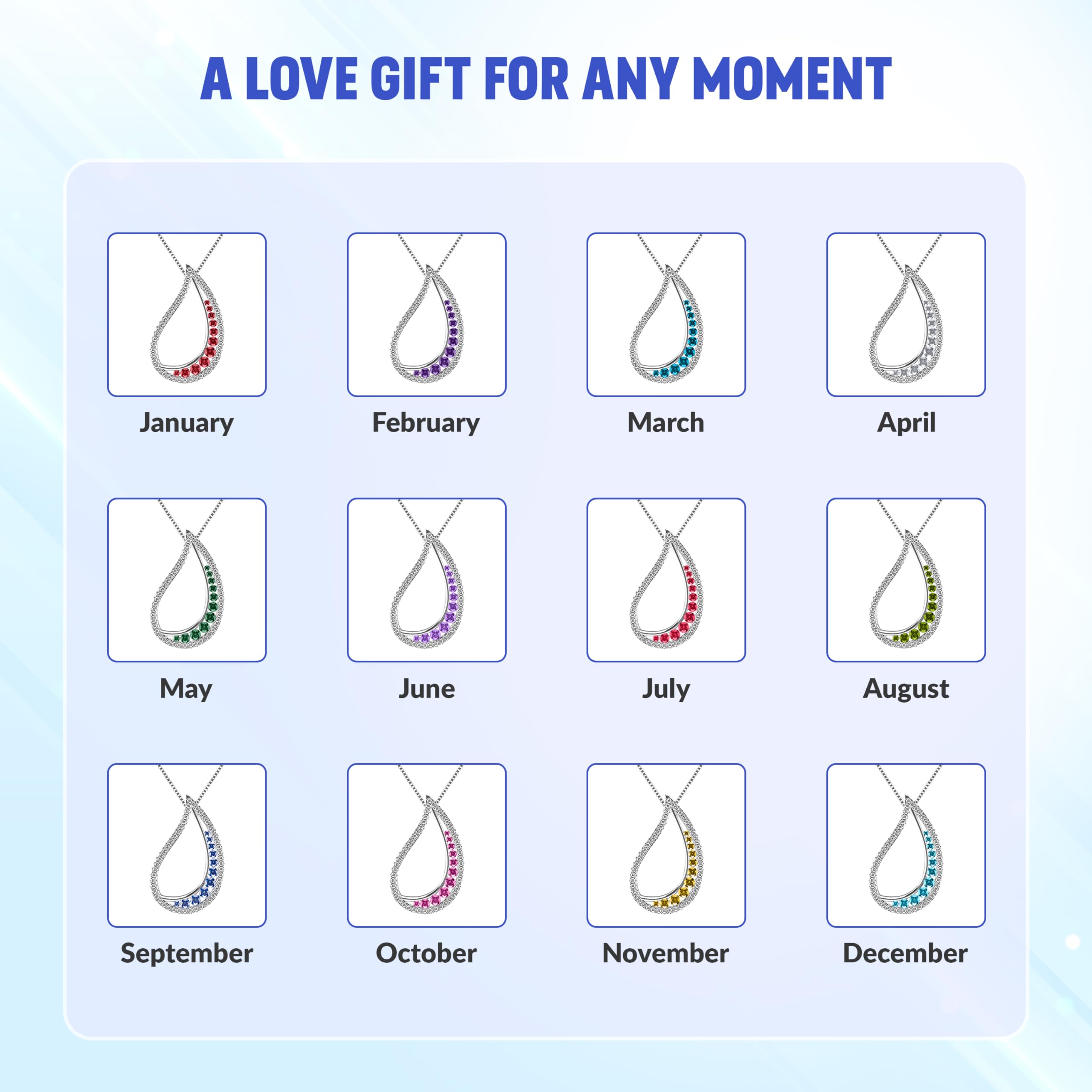 Vivelie Birthstone Necklace for Women Birthstone Jewelry - Platinum Plated Sterling Silver Teardrop Necklace Gift for Her (September - Sapphire blue)