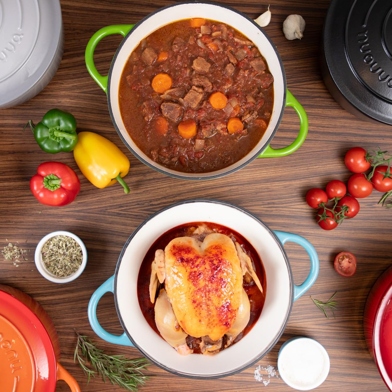 Cast Iron Dutch Oven with Lid – Non-Stick Ovenproof, Enamelled Casserole Pot –Oven Safe up to 500° F Sturdy Dutch Oven for Bread Baking – Orange, 6.4-Quart, 28cm – by Nuovva