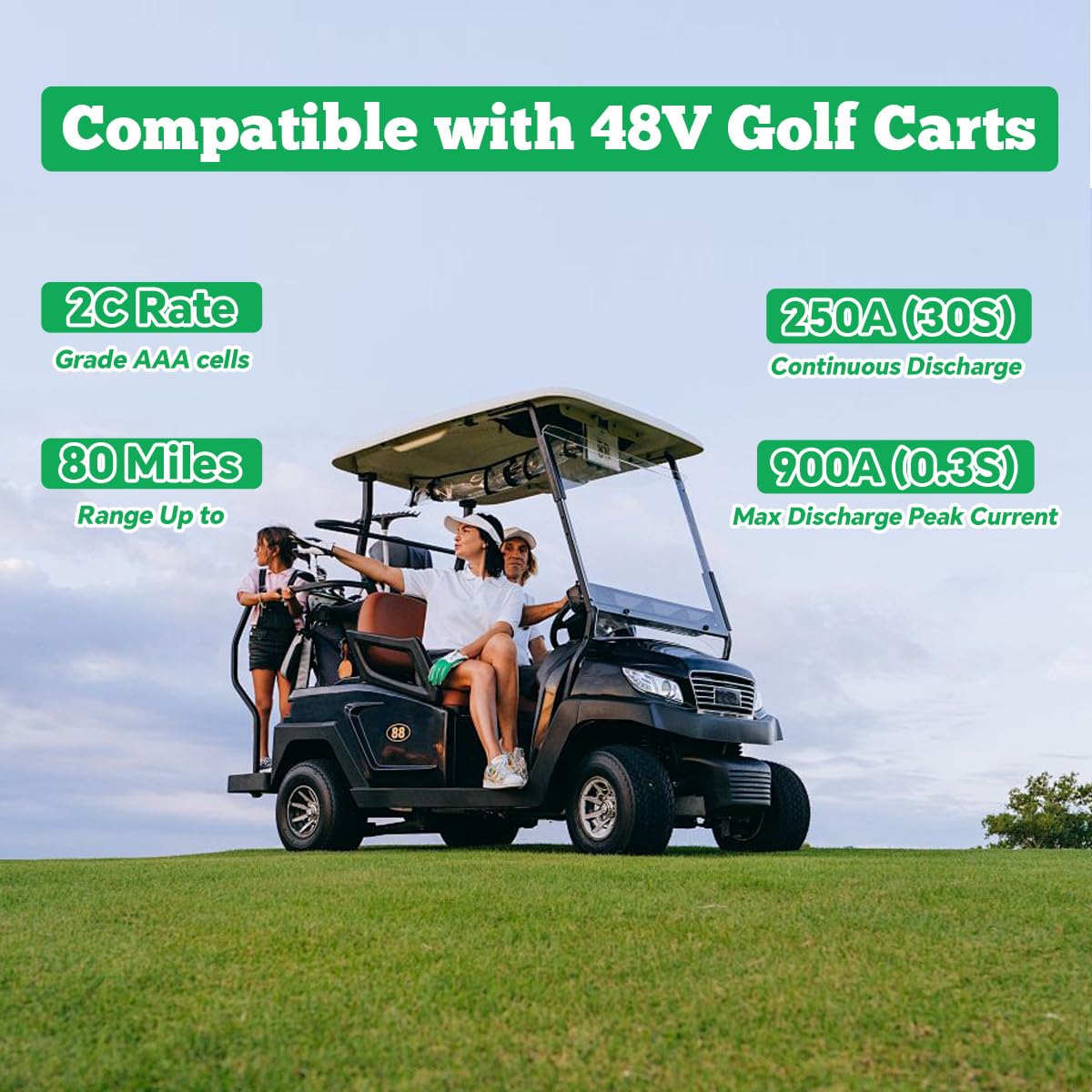 48V Lithium Battery 120Ah LiFePO4 Battery Grade A Cells, for Home Energy Storage, Golf Cart, Solar Back-up Power, RV, Marine, and Off-Grid Application