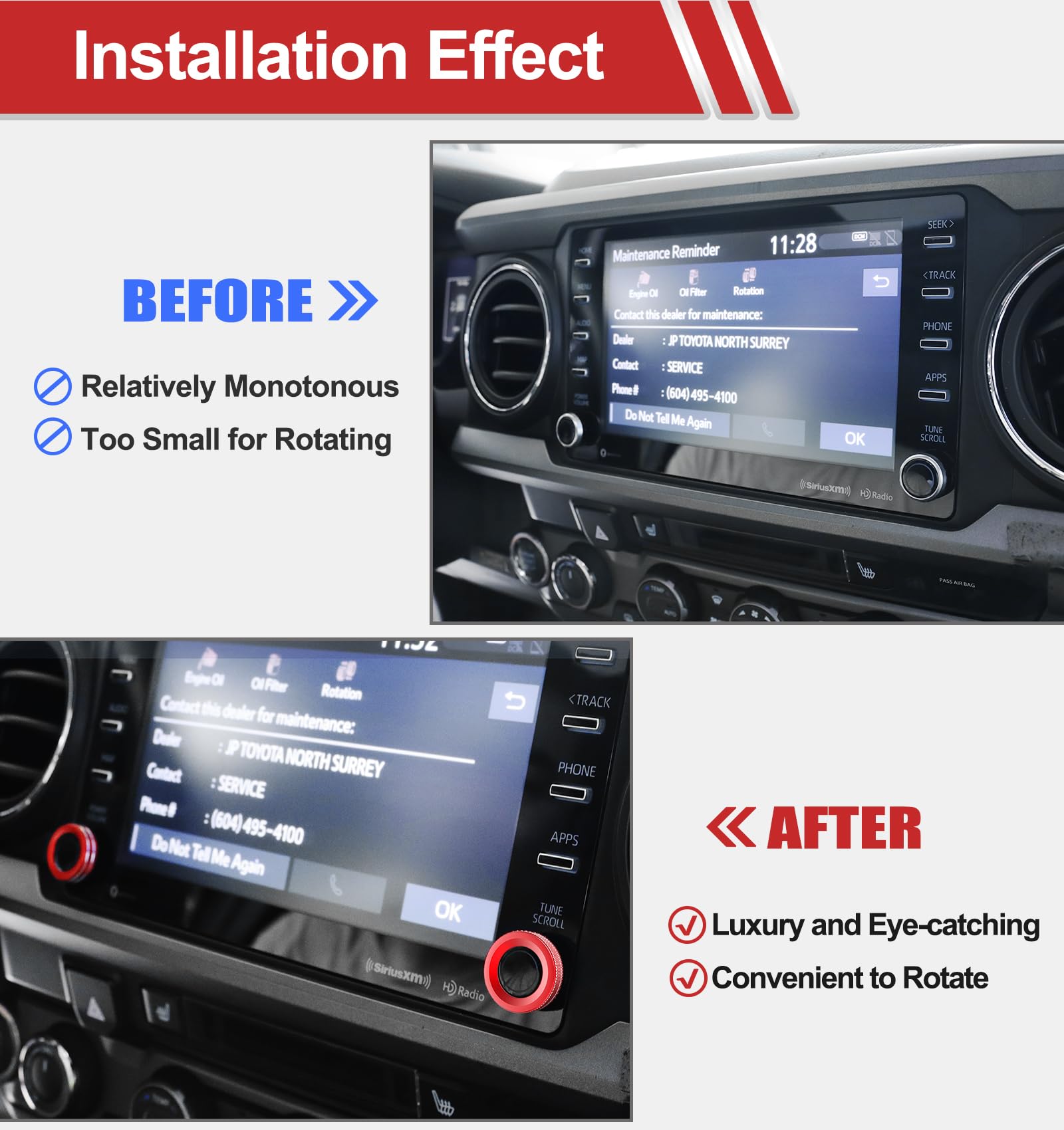 Sinvanho Interior Accessories for Toyota Tacoma 2023 2022 2021 2020 with 8" or 7" Touchscreens, Decorated A/C Vent Trim Rings Button Knob Covers for Air Conditioner Radio Switch (Button KNOB)