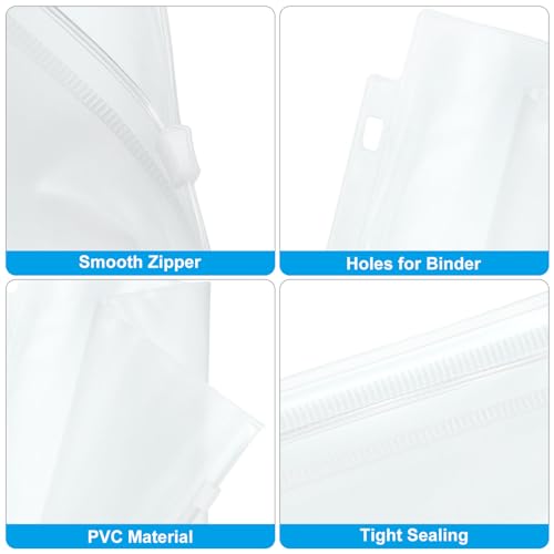PATIKIL A4 Binder Pocket, 8 Pack PVC Letter Size Zipper 3 Holes Binder Pouch Folders Document Waterproof Filing Storage Loose Leaf Bags for 3-Ring Notebook Binder, Clear