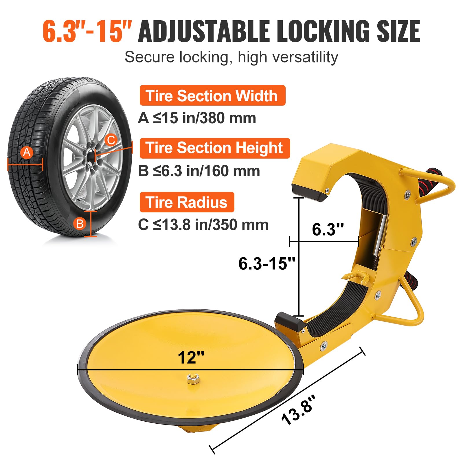 VEVOR Wheel Lock Clamp, 2 Pack Trailer Wheel Lock, Heavy-Duty Anti Theft Tire Lock, Adjustable Tire Boot Lock, Trailer Wheel Locks for RV Trailers, Cars, Trucks, SUVs