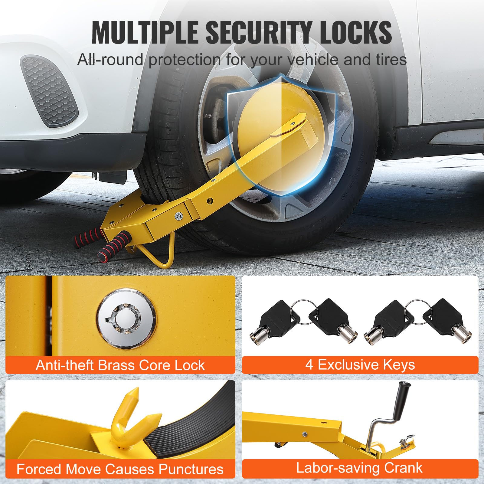 VEVOR Wheel Lock Clamp, 2 Pack Trailer Wheel Lock, Heavy-Duty Anti Theft Tire Lock, Adjustable Tire Boot Lock, Trailer Wheel Locks for RV Trailers, Cars, Trucks, SUVs